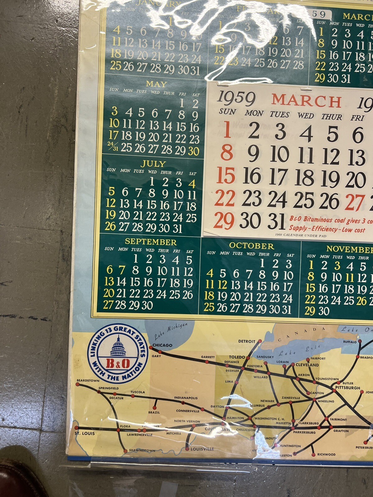 Vintage 1959 Baltimore and Ohio B&O Railroad Train Calendar Lithograph ...