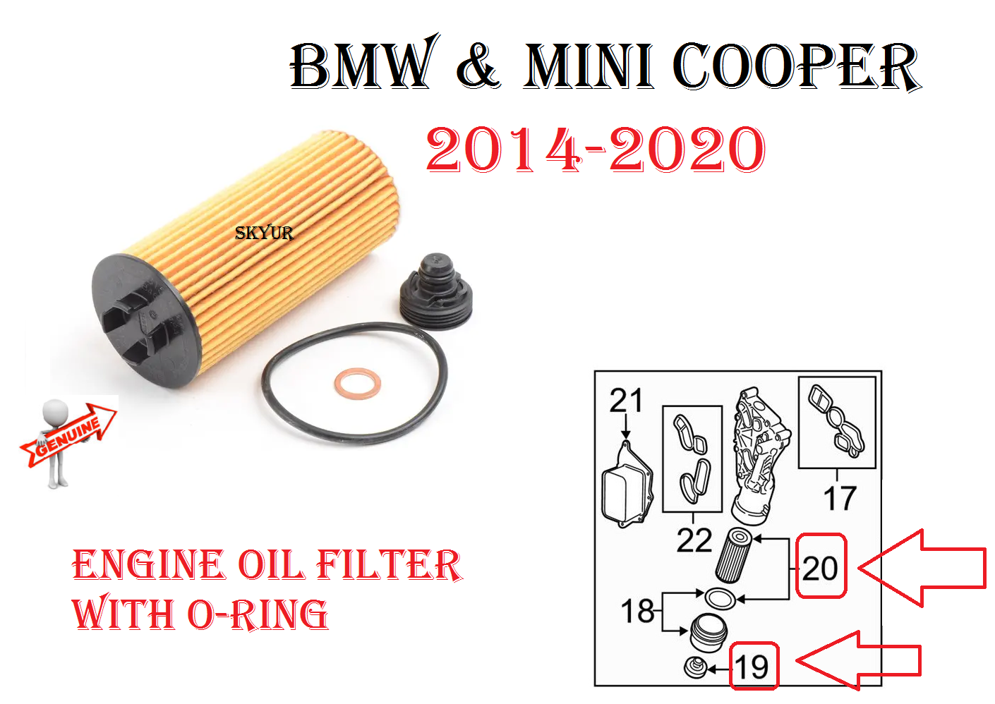 Engine Oil Filter With O-ring For BMW and Mini Cooper F48 F56 F54 X1 X2 ...