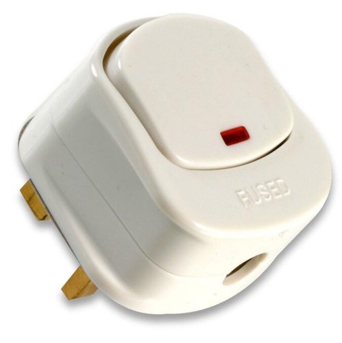 13A Switched Plug Top with Neon On/Off Light Switch 3 pin Mains Fused ...
