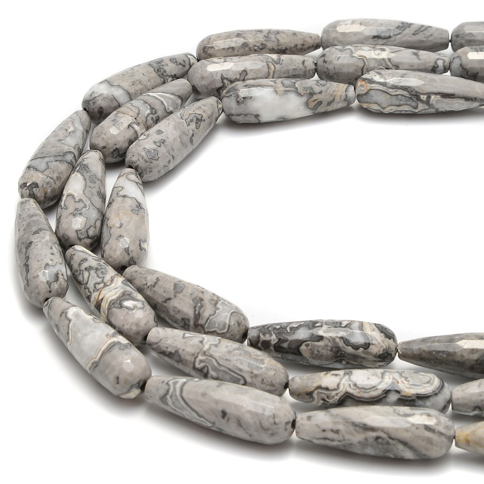 Gray Map Jasper Faceted Teardrop Beads Size 10x30mm 15.5" Strand | eBay