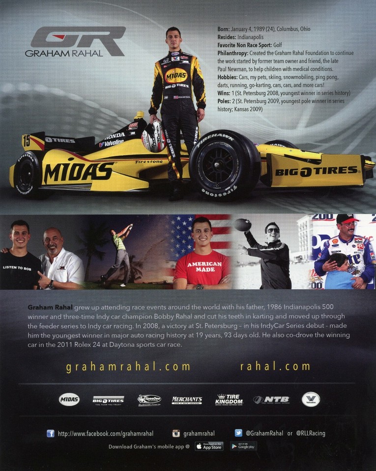 2013 INDY 500 GRAHAM RAHAL USA INDYCAR 8 "X 10" HERO CARD | eBay