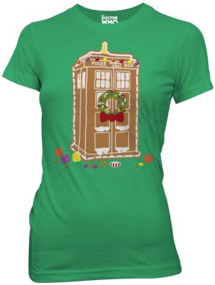 Doctor Who Gingerbread TARDIS Juniors Green T-Shirt, Small | eBay