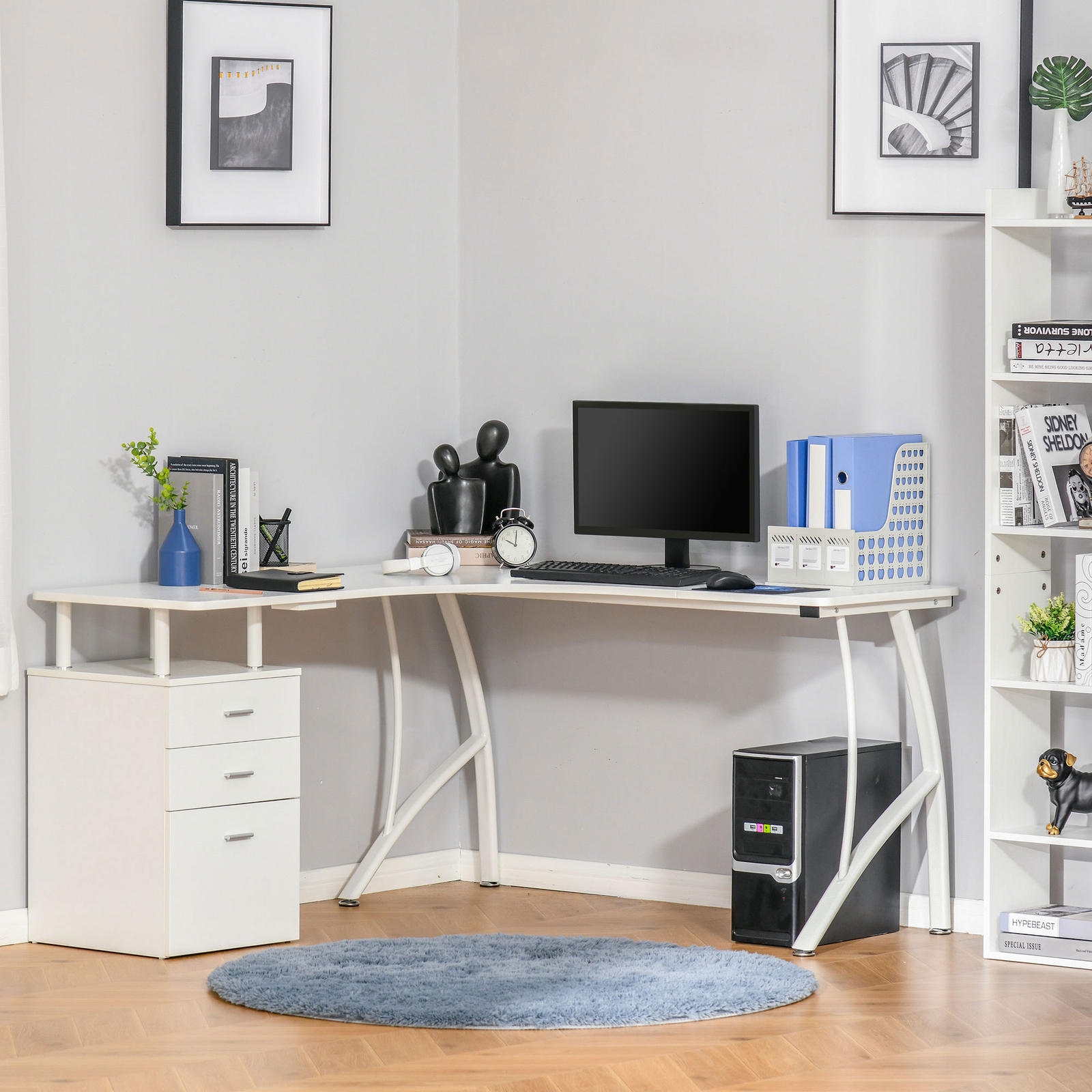 L-Shaped Computer Desk Table w/ Drawer Home Office Corner Workstation ...