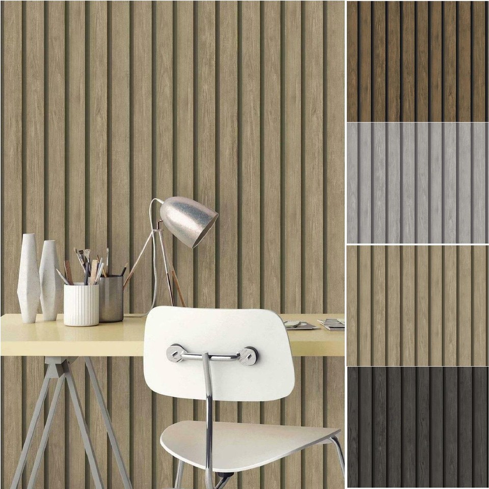 9.5m/Roll Wooden Slat Panelling Wallpaper 3D Wood Panel Faux Effect ...