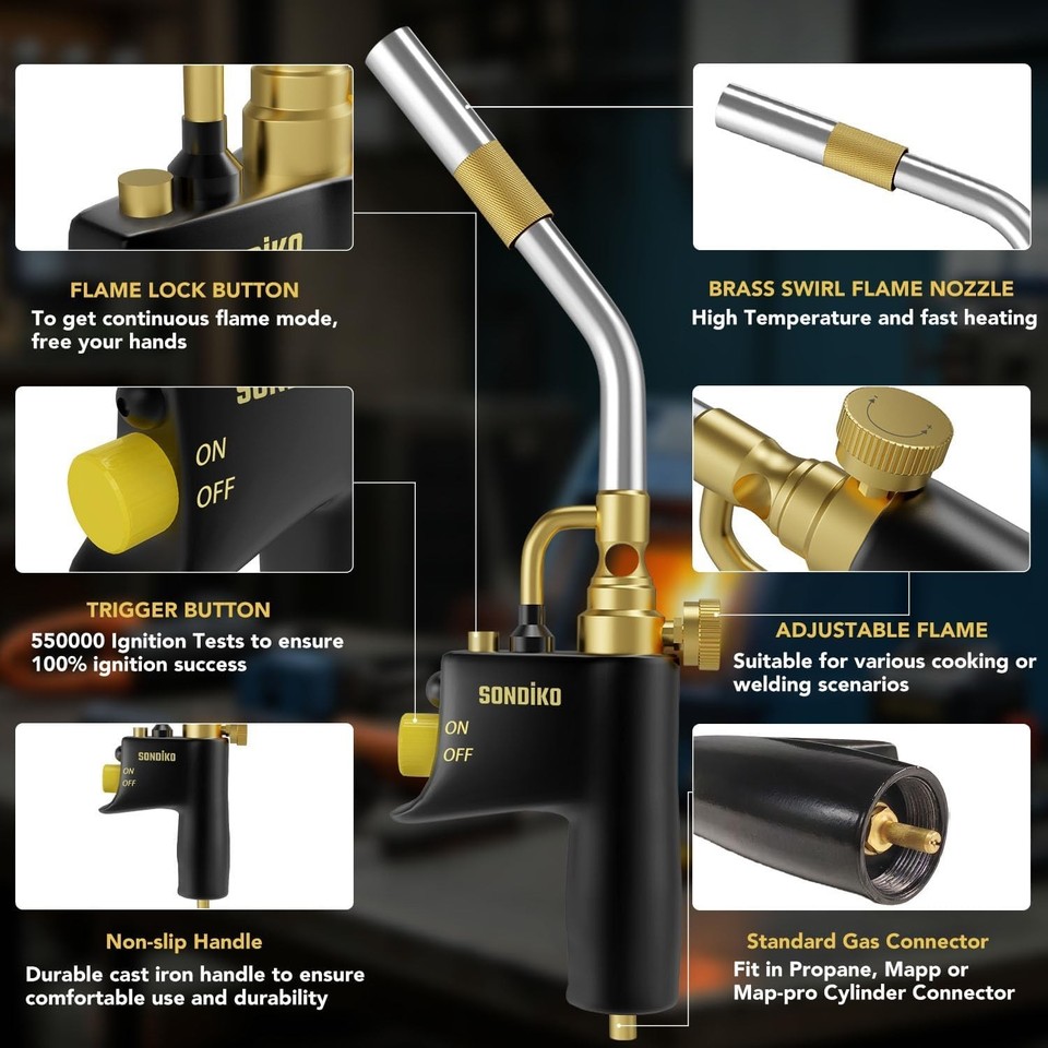 Propane Torch Head High Intensity MAPP Torch Trigger Start Gas Welding ...