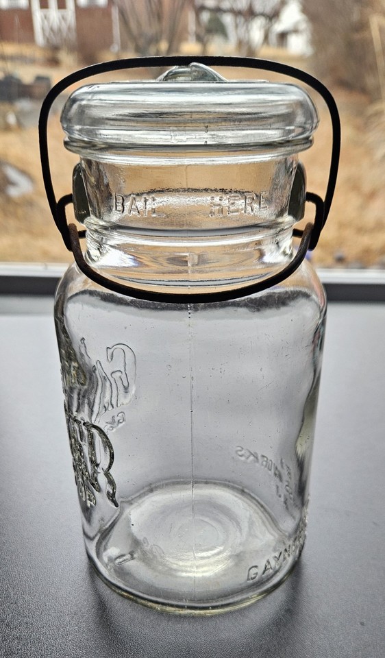 THE GAYNER GLASS TOP Quart Mason Jar GAYNER GLASS WORKS SALEM N.J. | eBay