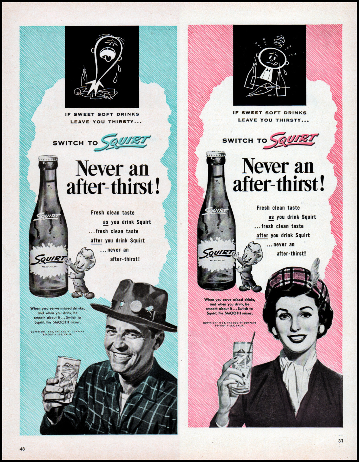 1954 Squirt Soda Cola man woman Beverly Hills Company retro art print ...