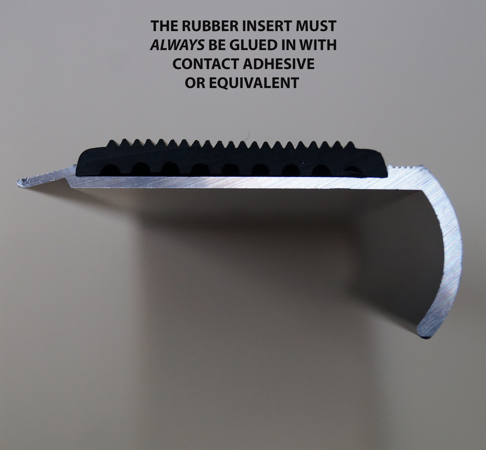 STAIR NOSING - ANODISED ALUMINIUM - 50MM BLACK RUBBER INSERT- 3.66 ...