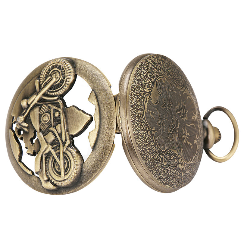 Bronze Motorcycle Hollow Punk Bronze Quartz Pocket Watch Gifts Men ...