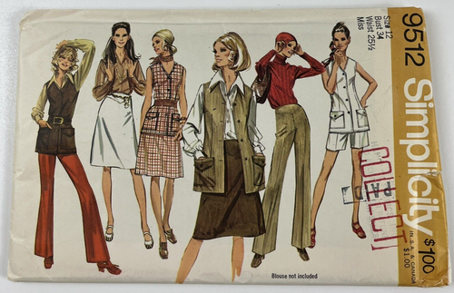 Simplicity 9512 1970s Vest, Skirt and Pants Sz 12 Sewing Pattern UC FF ...