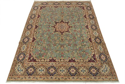 Kermani Rug 10'1'' x 12'11'' Green Wool Vintage Traditional Hand ...