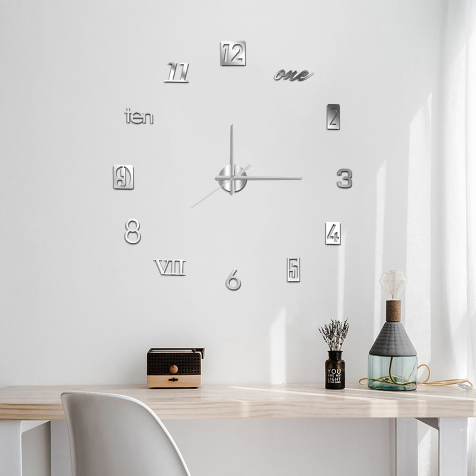Wall Clock Decal Stereo Silent Decoration Unframed Wall Sticker Clock ...