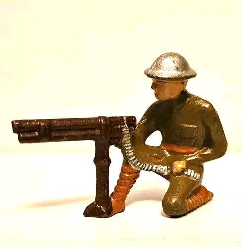 SOLDIER KNEELING @ MACHINE GUN GREY IRON BARCLAY MANOIL CAST IRON GREAT ...
