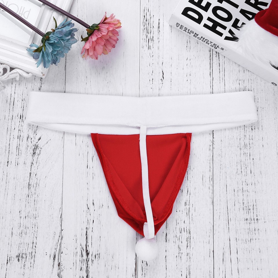 US Christmas Mens Velvet Briefs Underwear Xmas Santa G-string Thongs ...