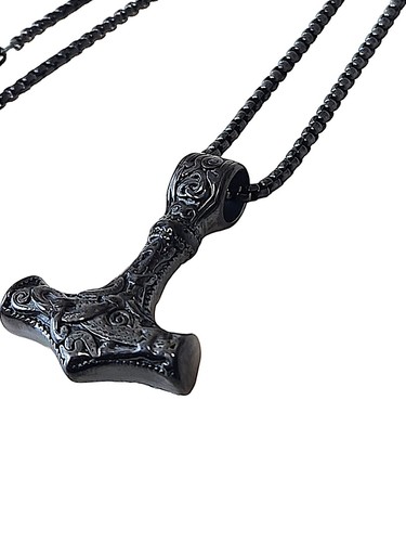 Viking Black Thor Hammer with Chain Stainless Steel Necklace | eBay