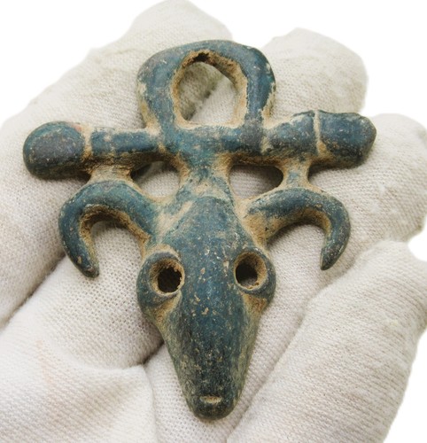 OLD NEAR EASTERN BRONZE MOUNT/AMULET. RAM HEAD MASTER OF ANIMALS ...