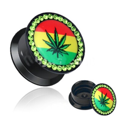 PAIR-Rasta Weed Pot Leaf Acrylic Screw On Stash Ear Plugs 12mm/1/2 ...