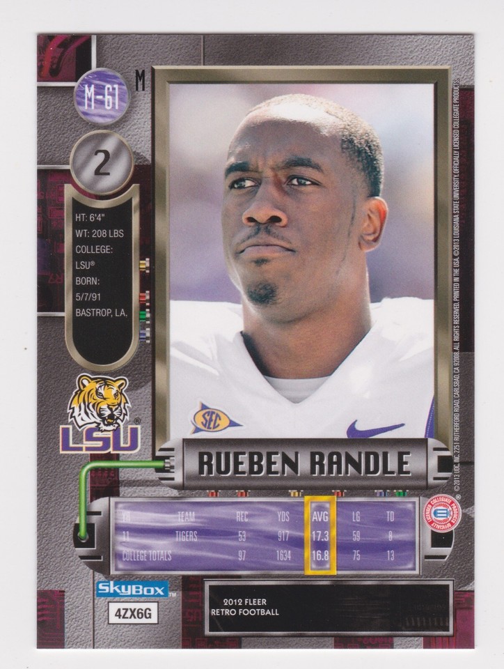 2012 Fleer Retro RC Metal Universe M-61 Rueben Randle LSU Tigers Rookie ...