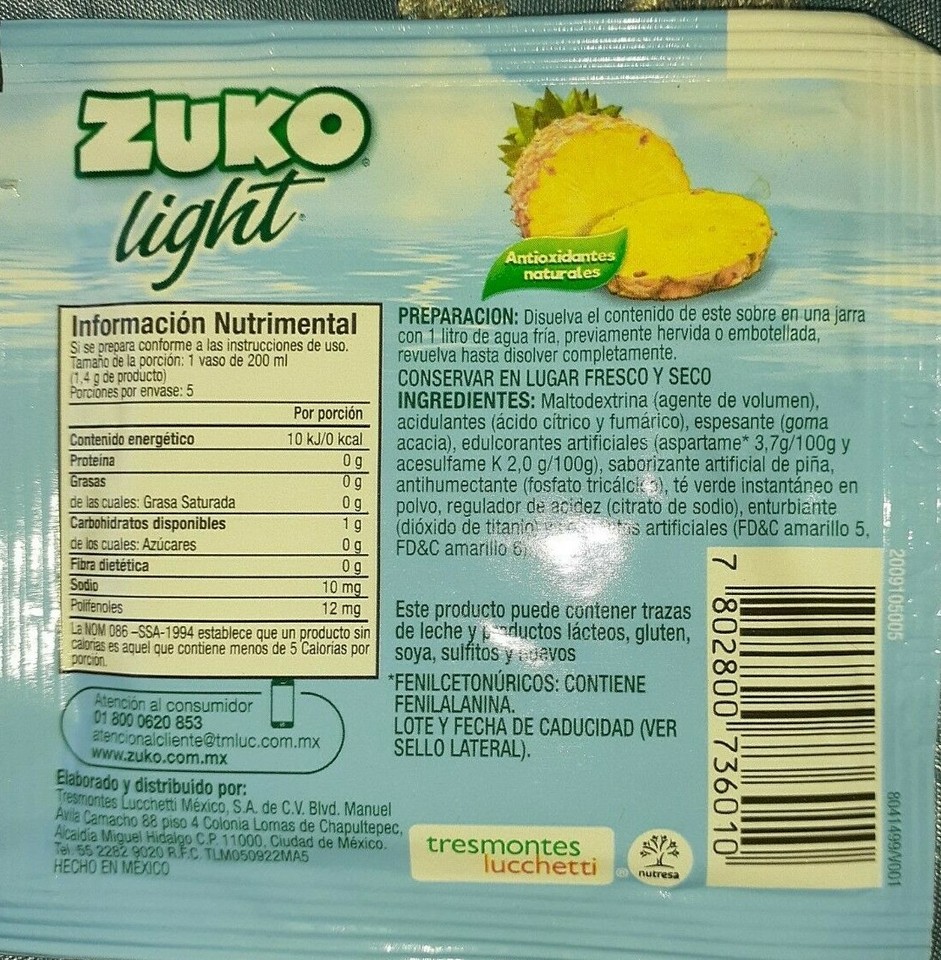 ZUKO Light No Sugar Needed Makes 1 Liters Of Drink Mix 15g/11gFrom ...