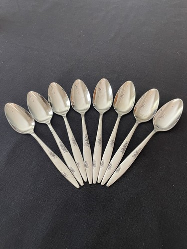 Oneida Ltd Rose Duet 8 Teaspoon Spoons 6" Stainless Flatware USA ...