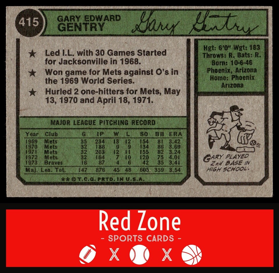1974 Topps - #415 Gary Gentry EX+ | eBay