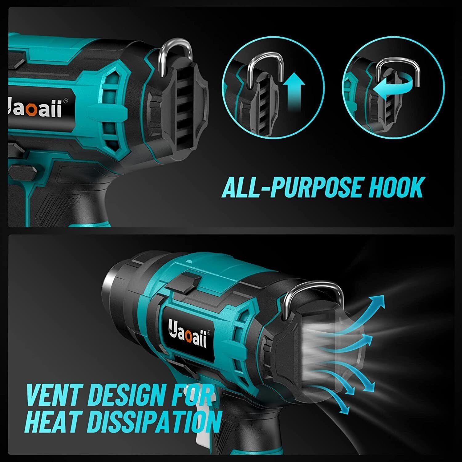 Uaoaii Cordless Heat Gun Hot Air Gun Max 1022°F(550°C) Portable Heat ...