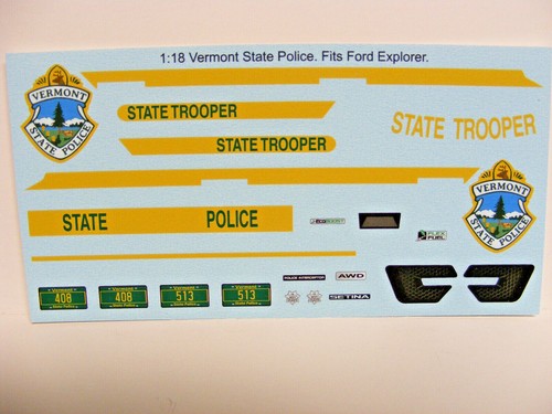 Vermont State Trooper 1:18 Water Slide Decals Fits Motormax Police SUV ...