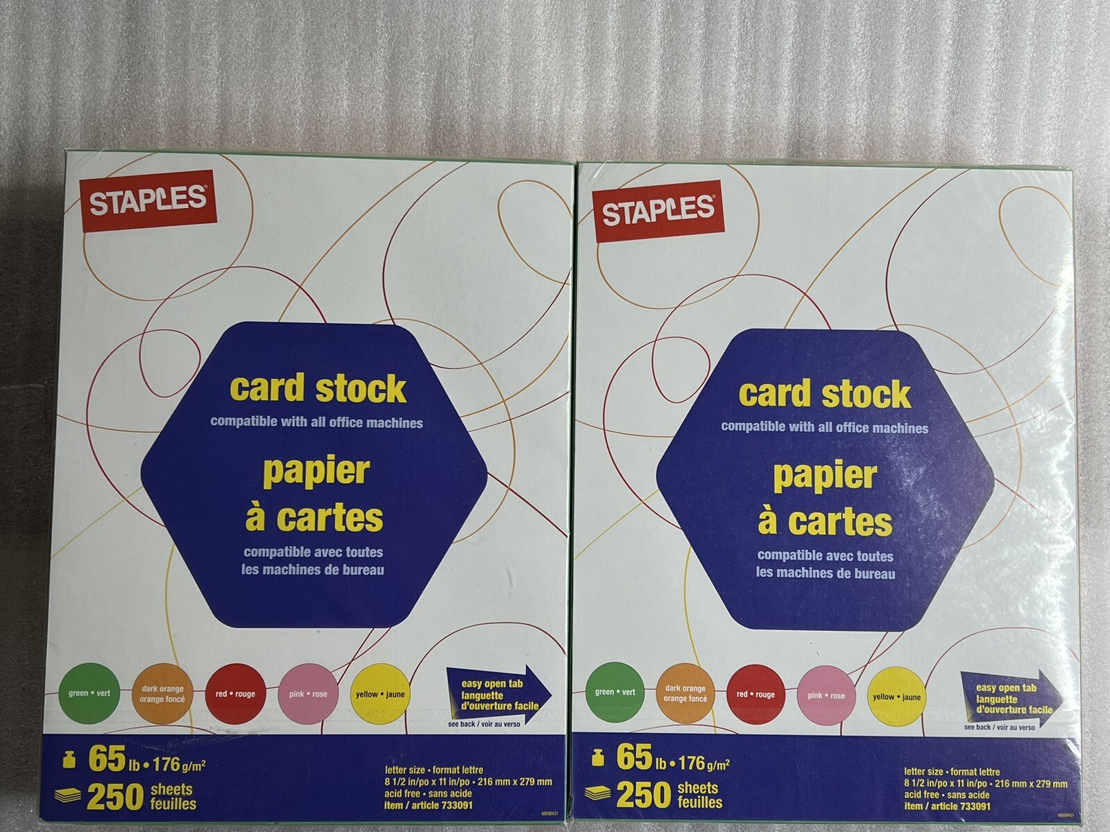 Staples Card Stock Papers (green orange red pink yellow), 250 Sheets, 2 ...