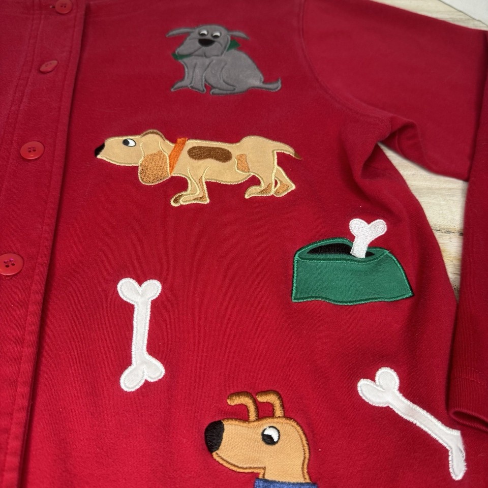 Bechamel Red Embroidered Dog Print Novelty Button Down Sweater Size MED ...