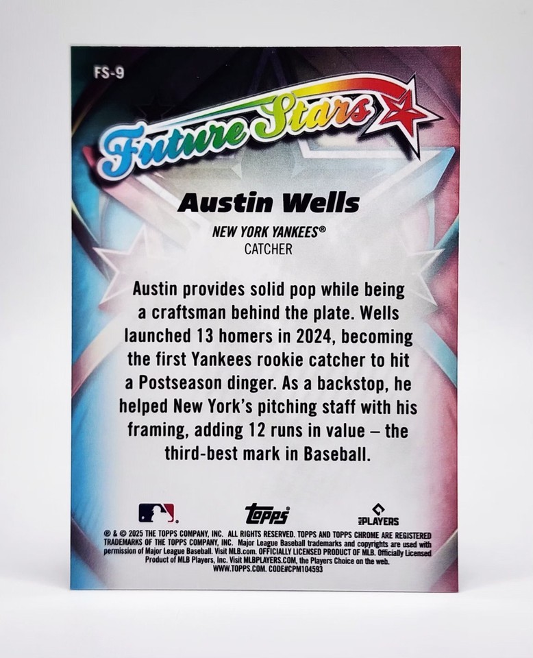 2025 Topps Chrome Baseball Future Stars Austin Wells FS-9 New York ...