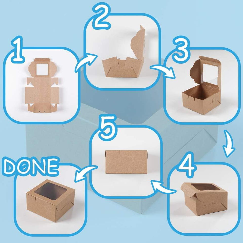 Bubbley Kraft Paper Bakery Boxes - 25-Pack Single Pastry Box 4-Inch ...