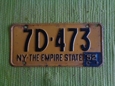 1951 w/ 52 Tag New York License Plate NY 51 1952 Tab 7D-473 The Empire ...