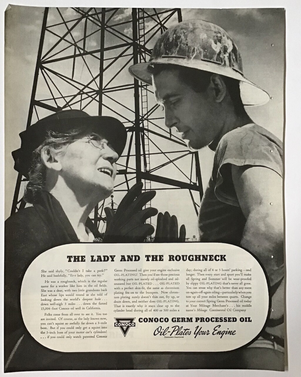 1939 magazine ad for Conoco Oil - The Lady and The Roughneck, oil well tour | eBay