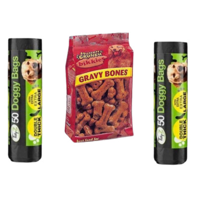 300g Munch & Crunchy Gravy Bones 2 roll 50 pcs Dog Poo Bags 32cmX38cm ...