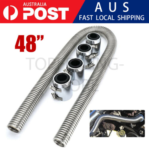 48" Flexible Stainless Steel Radiator Hose Kit with Chrome Caps Car ...