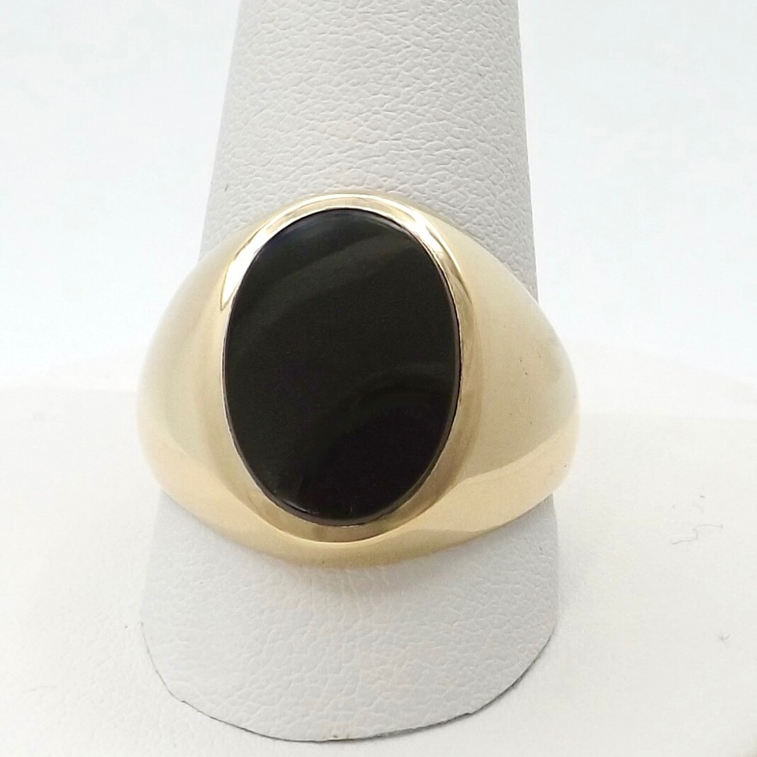 10k Gold Oval Black Onyx Mens Signet Ring sz12 Vintage - Gem