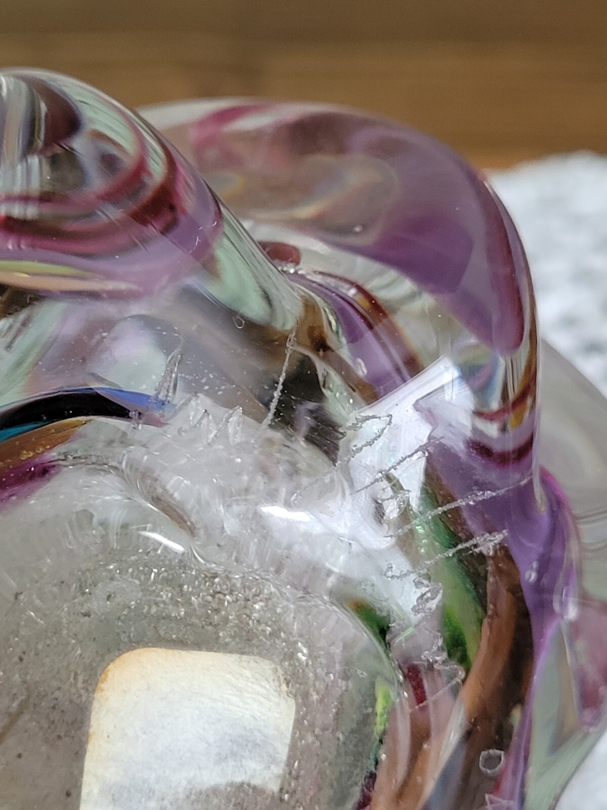 Art glass teardrop swirl twist paperweight signed purple gold burgundy ...
