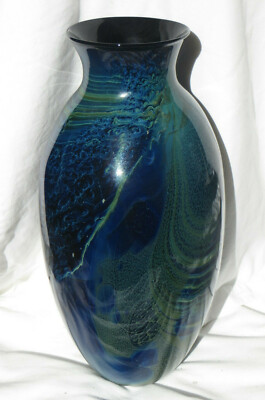 JOSH SIMPSON Blue New Mexico ART GLASS VASE signed & dated 12" Tall ...