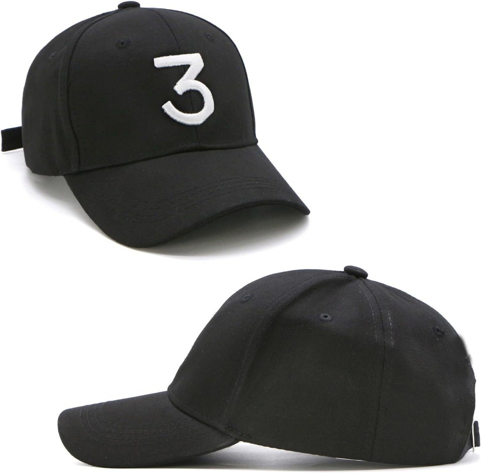 Number 3 Baseball-Cap White 3 Embroidered Dad Hat Black One Size, | eBay
