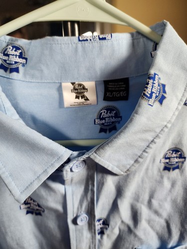 Pabst Blue Ribbon Shirt PBR Short Sleeve Blue Mens Size XL Button Up ...