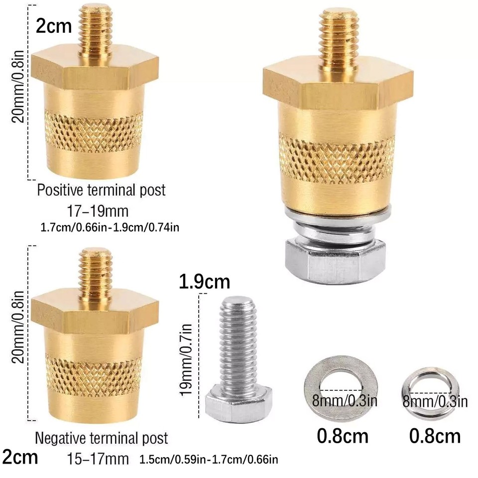 2pc Battery Pole Adapter Terminal Connector Fittings M6 Thread Post ...