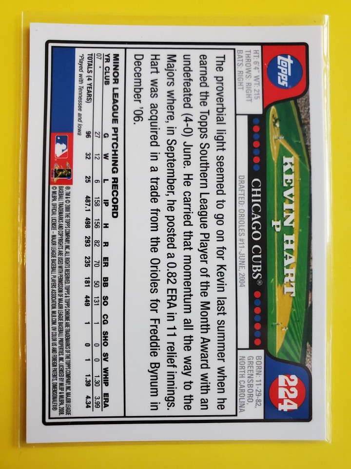 2008 Topps Chrome Autograph AUTO #224 Kevin Hart RC - Chicago Cubs | eBay