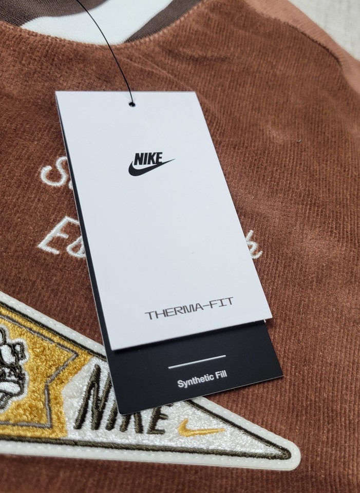 NIKE Varsity Bomber Jacket Large Mens Brown Black White Letterman Patch ...