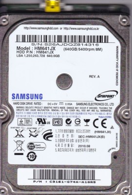 Samsung HM641JX pn: HM641JX C3161-G74A-A1QR5 2AJ10001 640GB 2.5" USB 2. ...