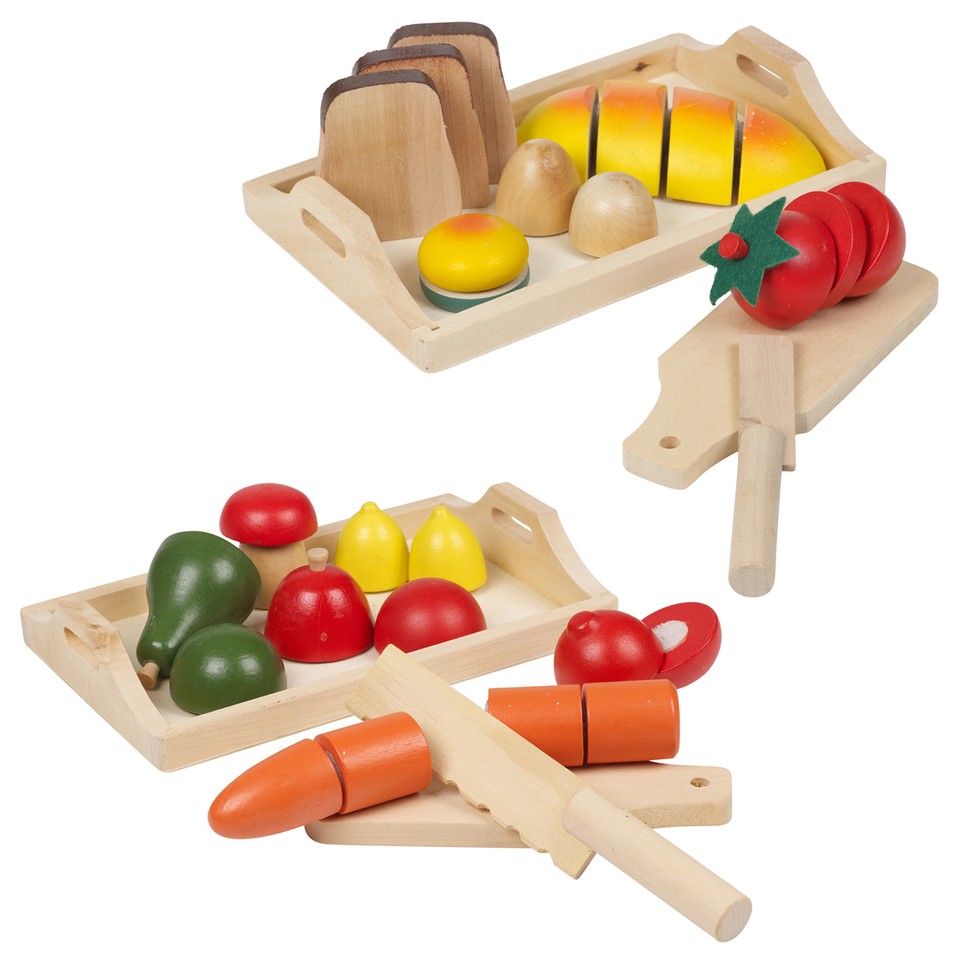 Pretend Play Set of Wooden Fruit & Veg Bread Buns Trays Food Kitchen ...