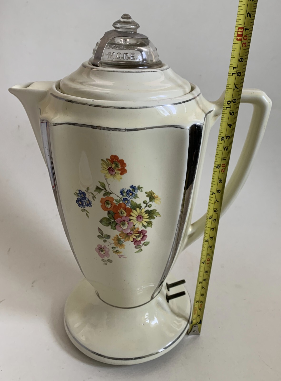 Vtg PORCELIER Porcelain Percolator Coffee Pot Floral Uranium Glaze ...