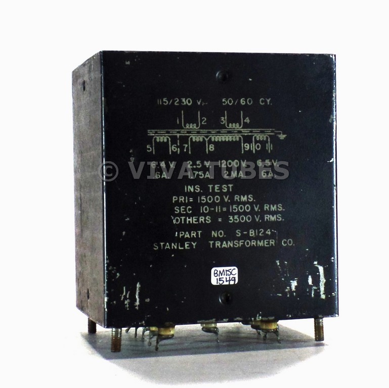 Vintage Stanley S-B124 Filament Transformer 6.4V 0.6A, 2.5V 1.75A, 120V ...