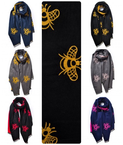 Women Premium Big Bee Print Winter Scarf Ladies Warm Head Neck Wrap ...
