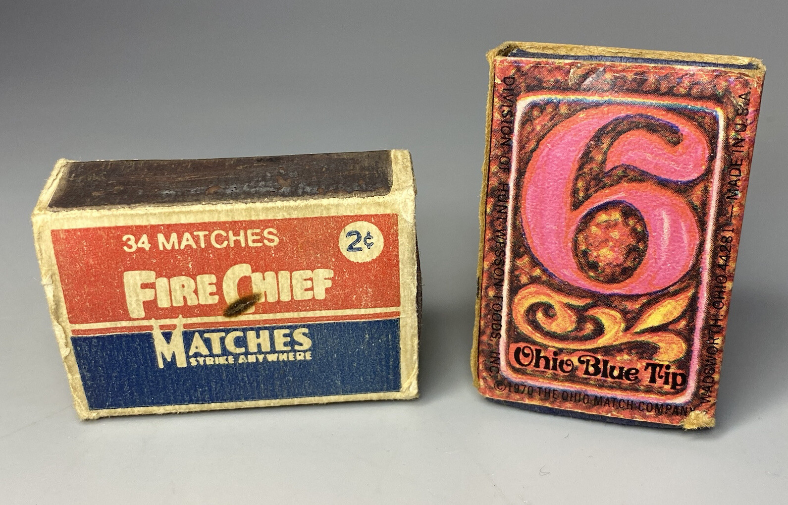 Vintage EMPTY Matches Box Lot of 2: 1970 Ohio Blue Tip & Fire Chief ...