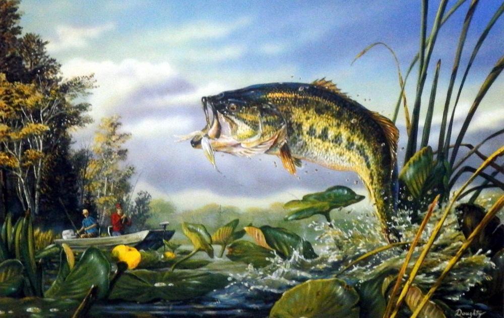 Bass Fishing Paintings Bass Lake Painting By Mike Bennett | Saatchi